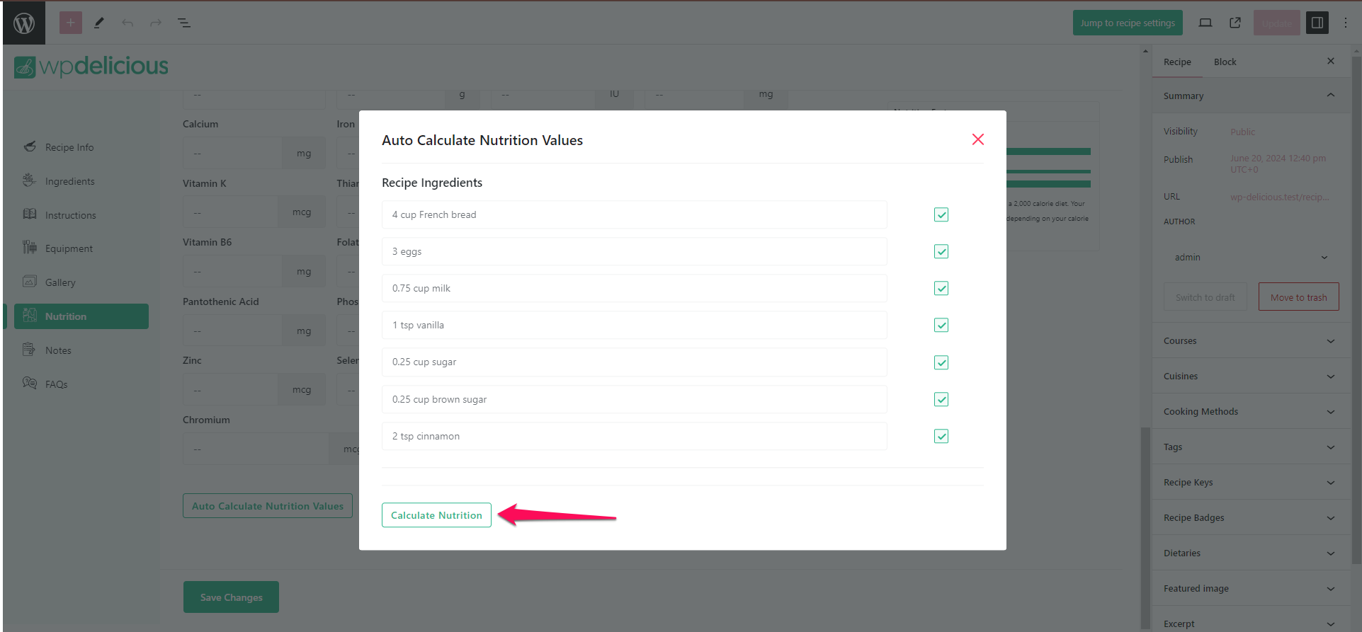 How to calculate nutritional values automatically? - WP Delicious