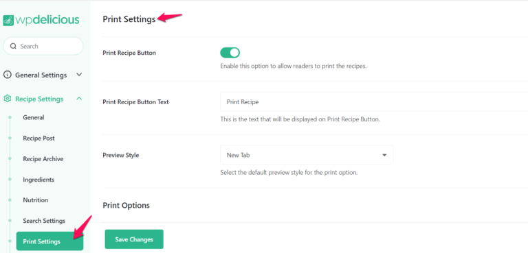 How to configure Print Settings? - WP Delicious