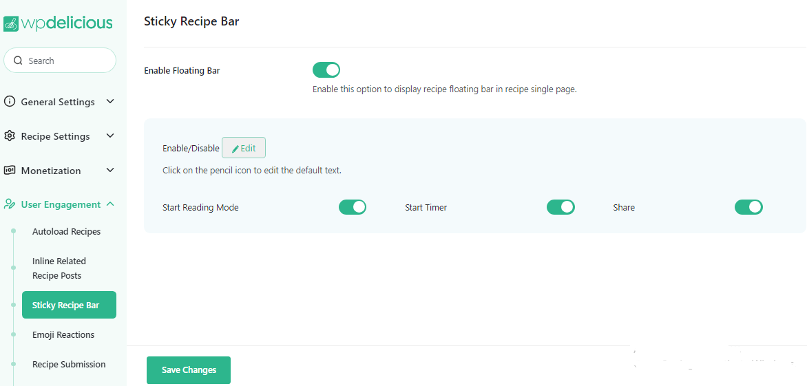 Sticky Recipe Bar (User Engagement) - WP Delicious