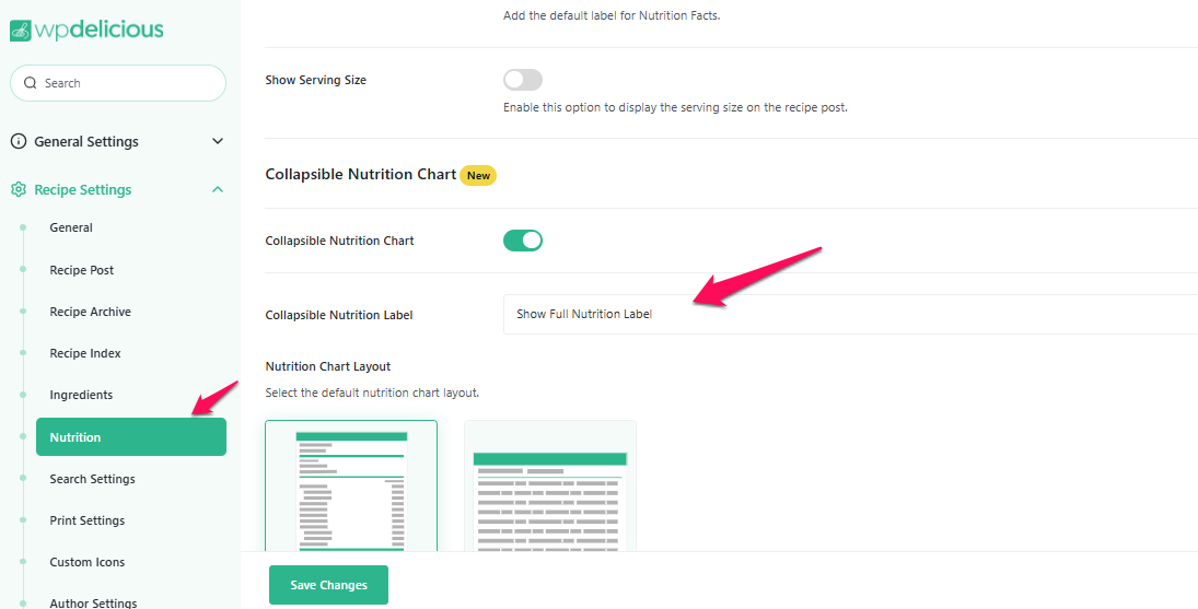 How to enable Collapsible Nutrition Chart? - WP Delicious